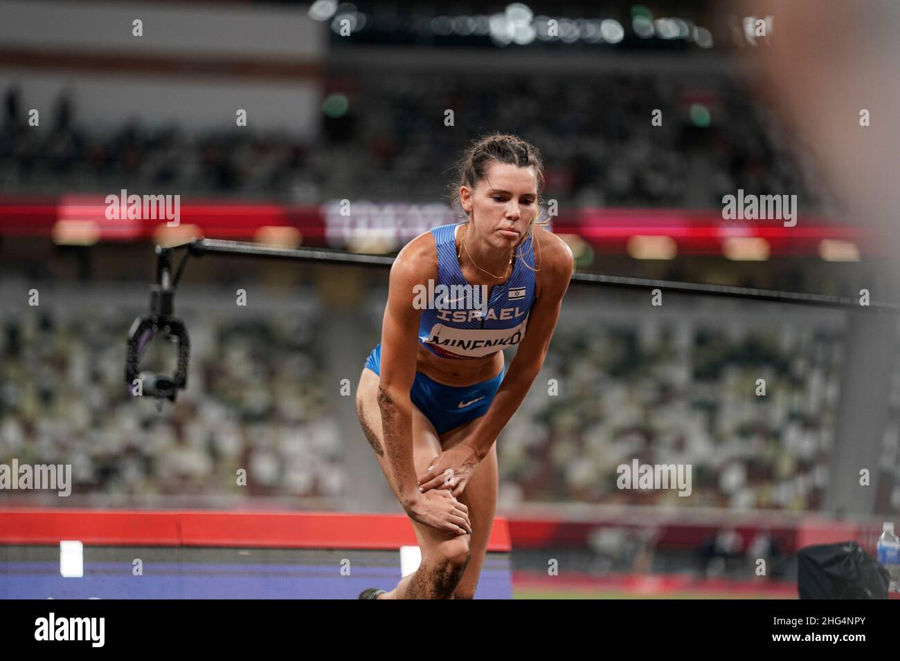 Hanna Minenko competing in the Triple Jump at the 2020 Tokyo Olympics ...