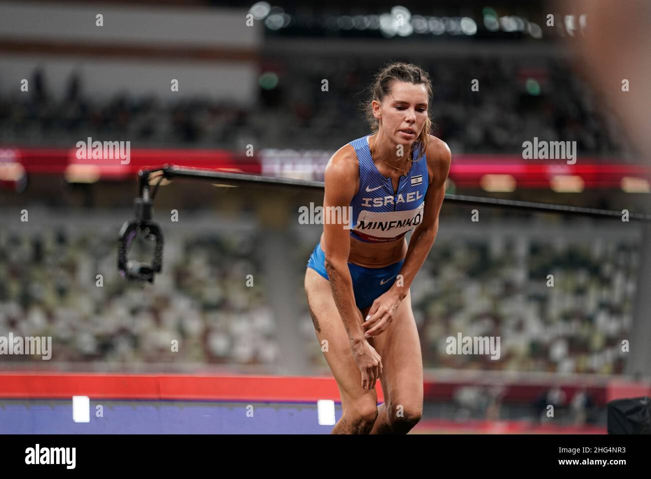 Hanna Minenko competing in the Triple Jump at the 2020 Tokyo Olympics ...