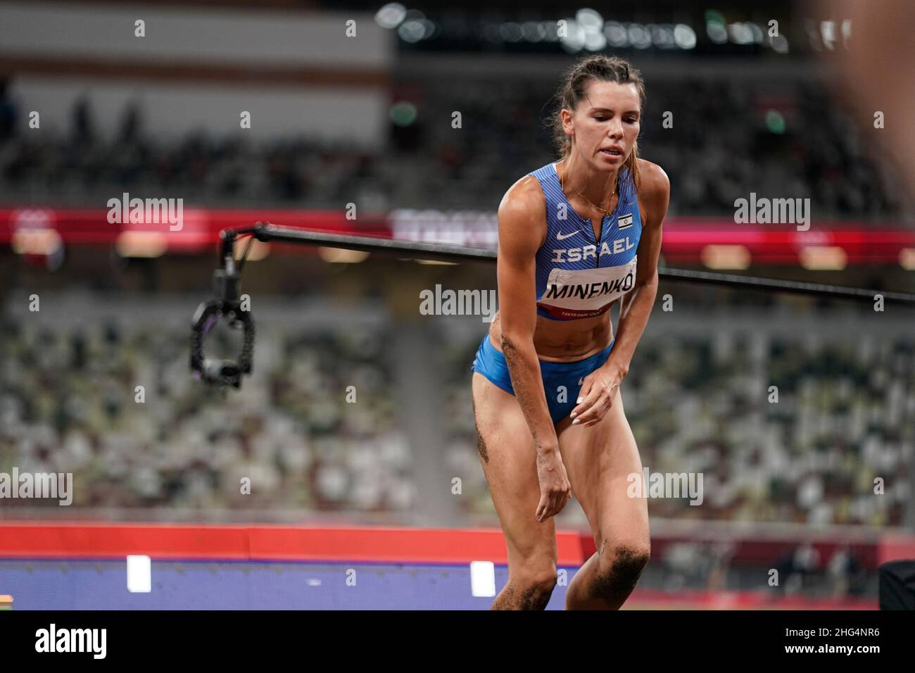 Hanna Minenko competing in the Triple Jump at the 2020 Tokyo Olympics ...