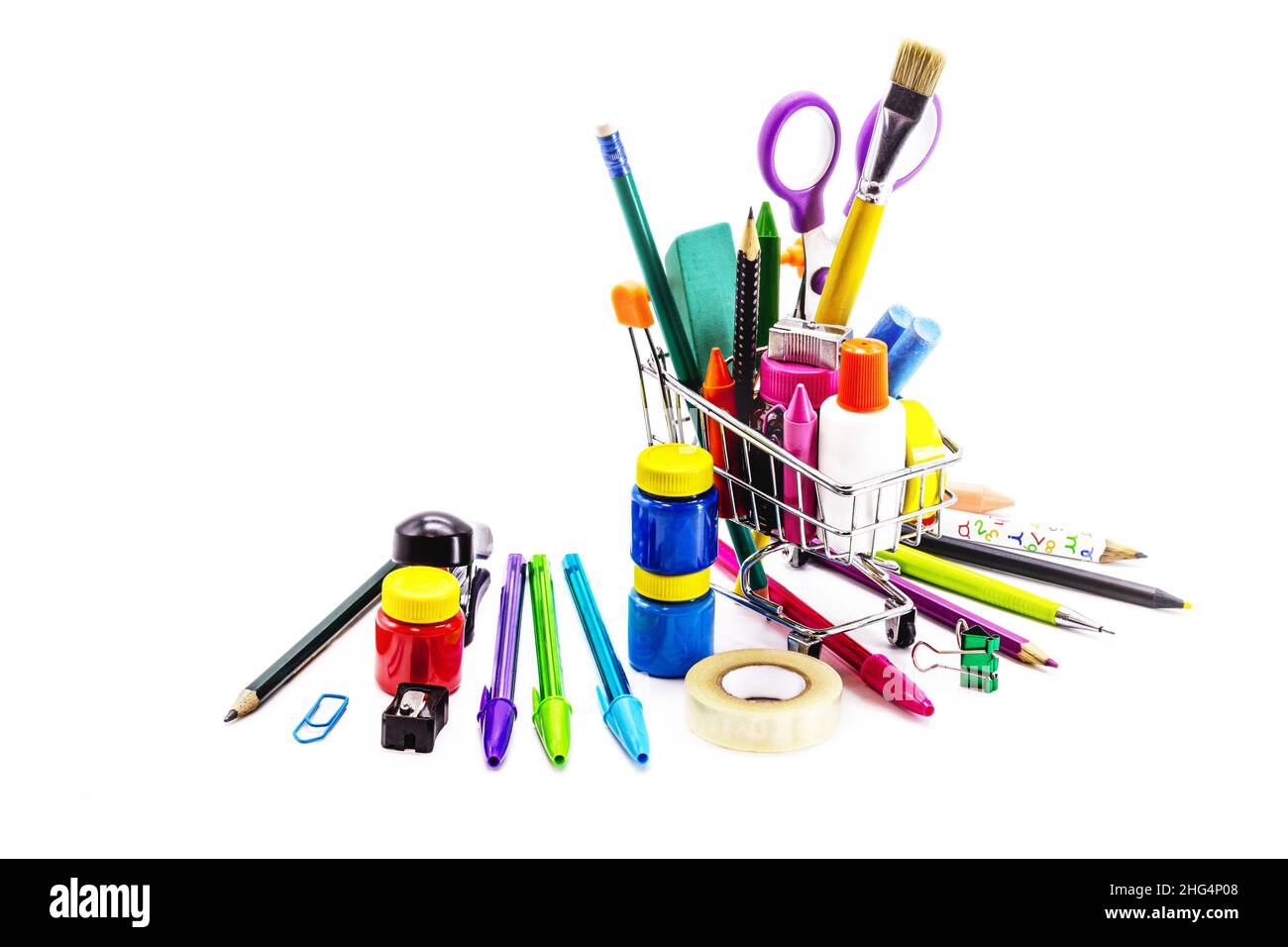 school supplies inside a shopping cart, back to school concept and ...