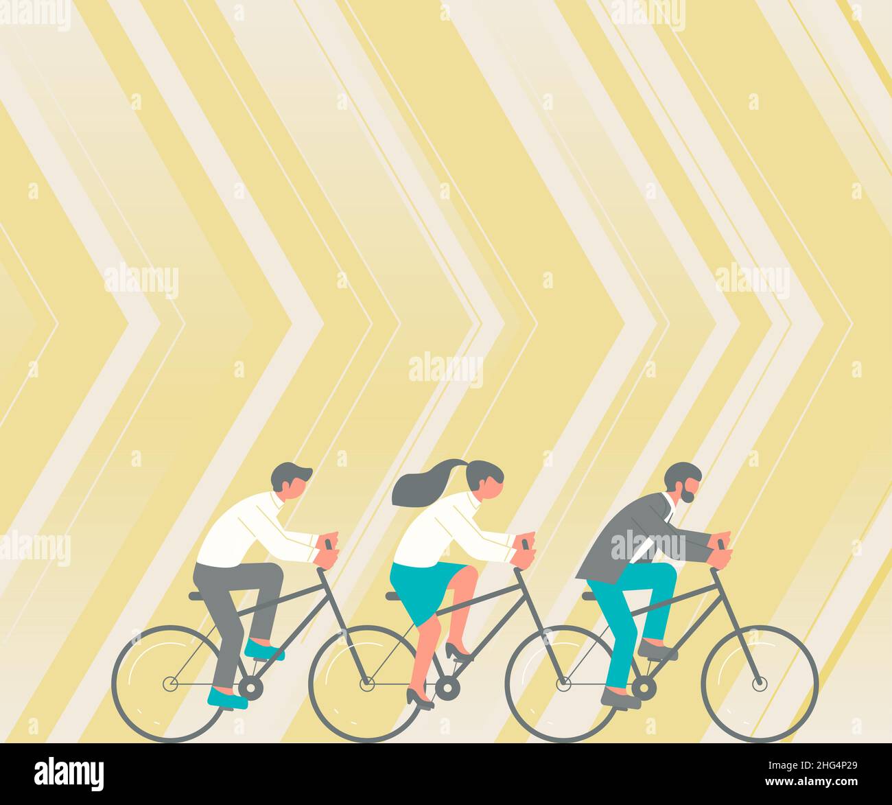 Three Colleagues Riding Bicycle Representing Successful Teamwork Stock ...