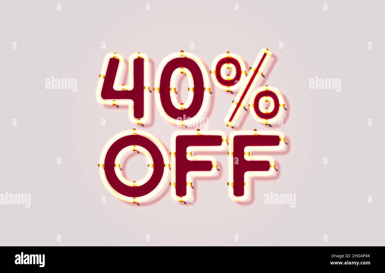 Neon 40 off sale banner. Sign board promotion. Vector illustration ...