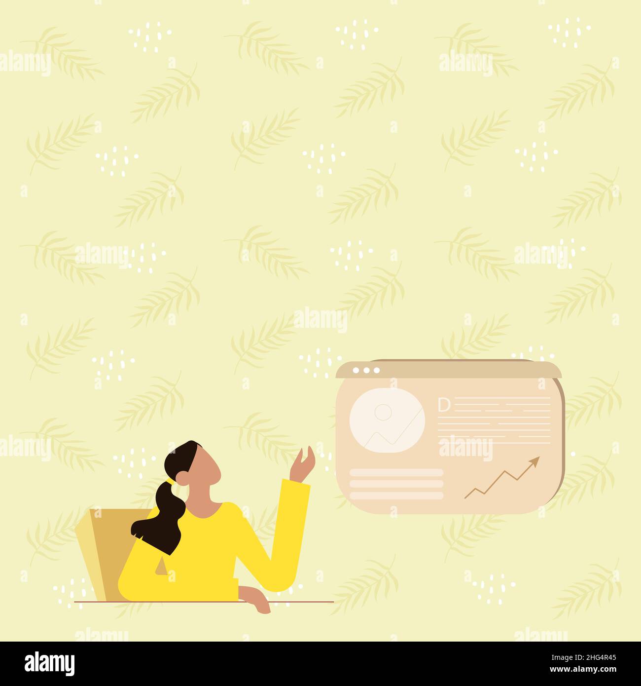 Line Drawing For Lady Sitting Presenting New Ideas With Web Browser ...