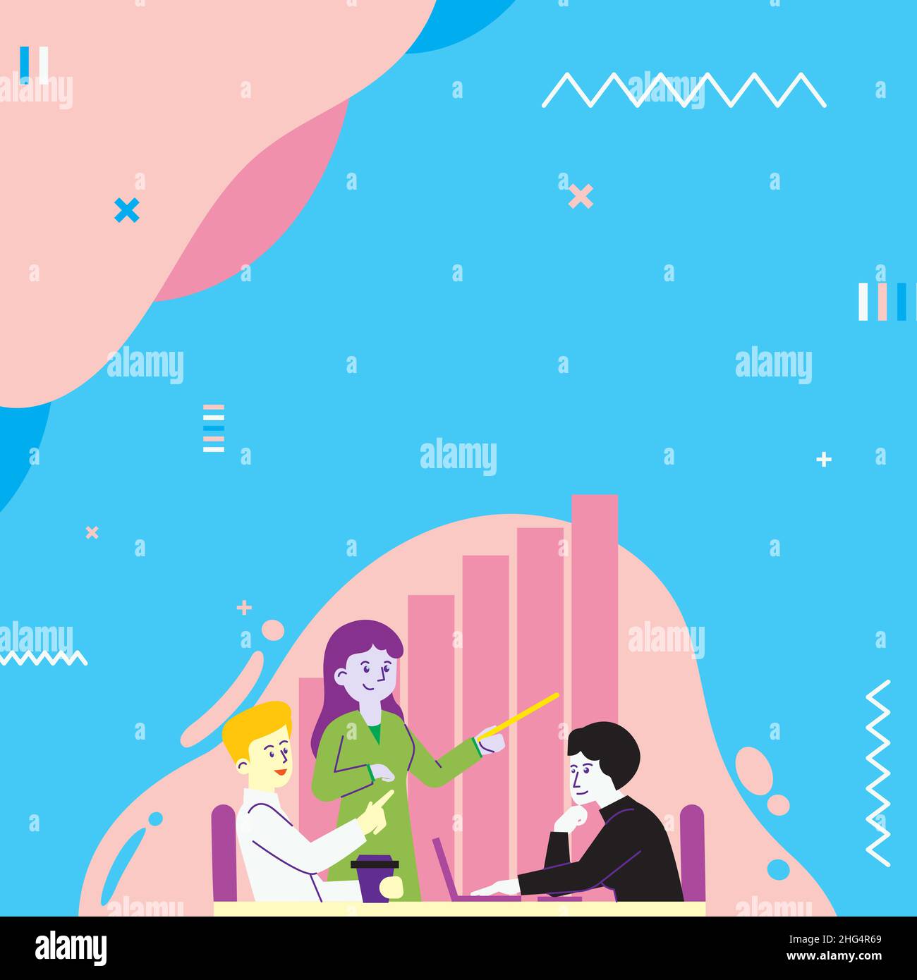 Lady Drawing Explaining To Her Teammate Process Steps Stock Vector ...