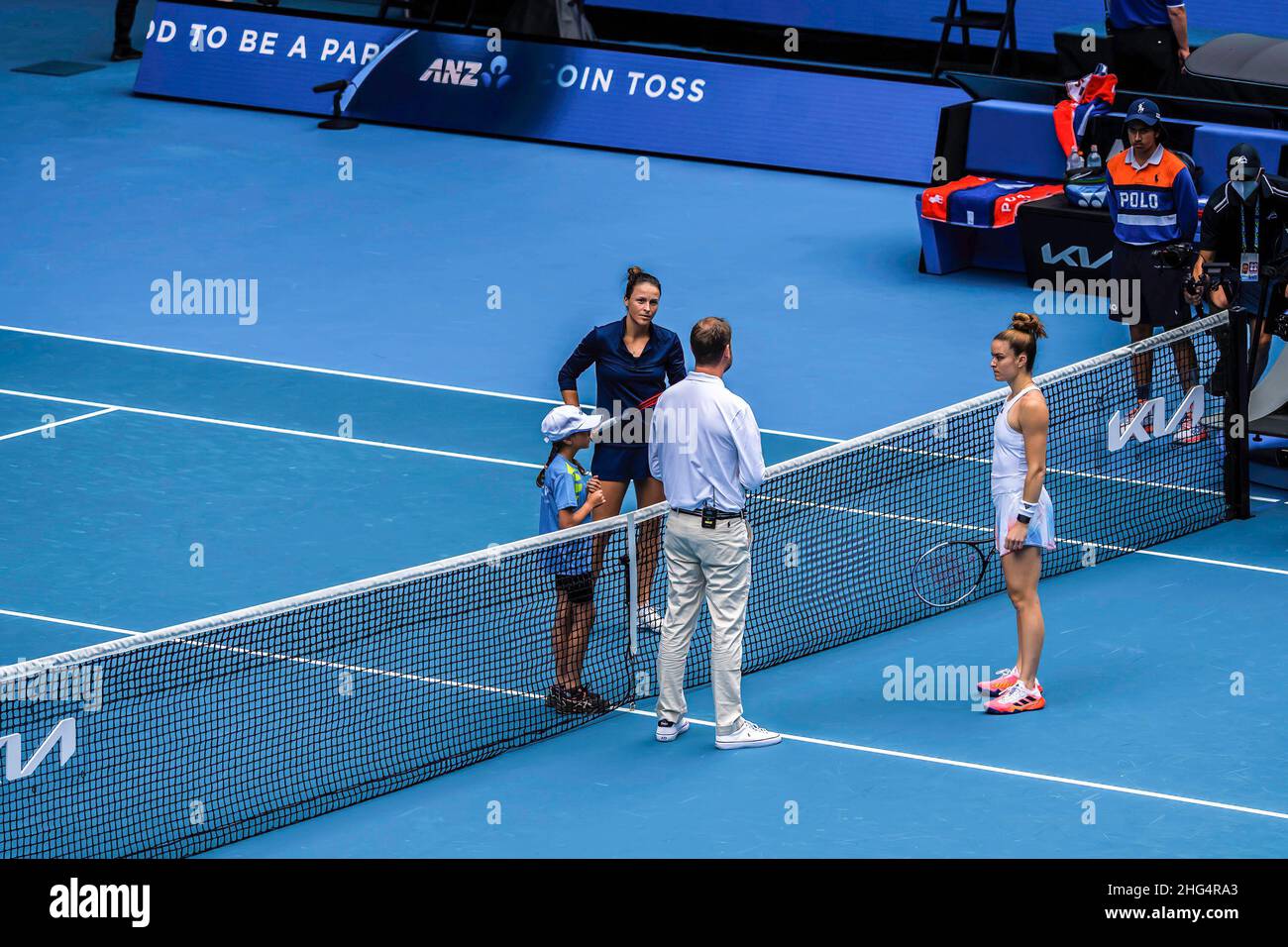 Coin toss before commencing Round 1 match between Maria Sakkari of ...