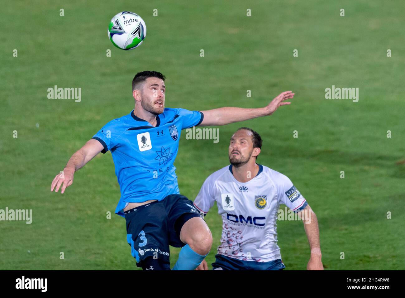 Benjamin Warland of Sydney FC attempts a header during the FFA Cup 2021 ...