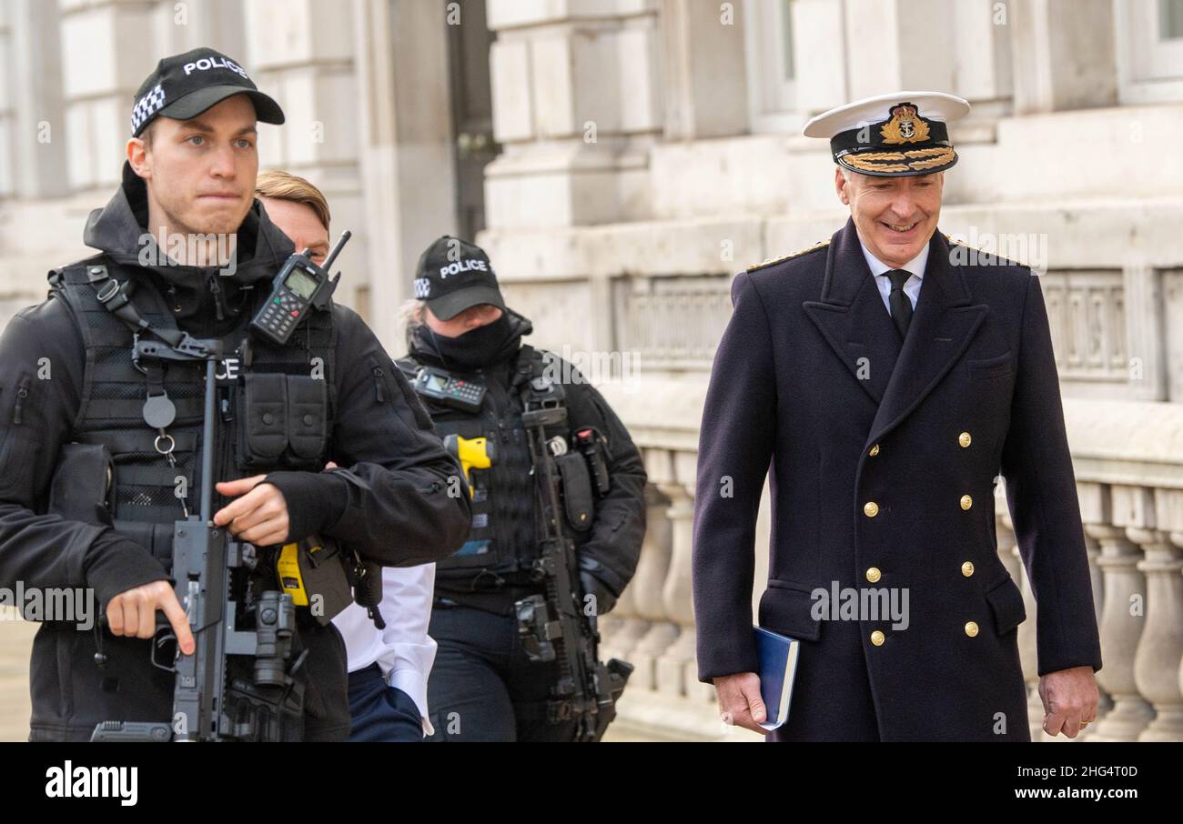 London, UK. 18th Jan, 2022. Chief of the Defence Staff Admiral Sir Tony Radakin KCB ADC arrives ...