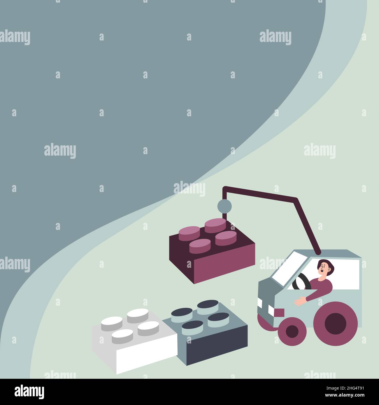 Man In Crane Moving Around Blocks Presenting New Ideas Stock Vector ...