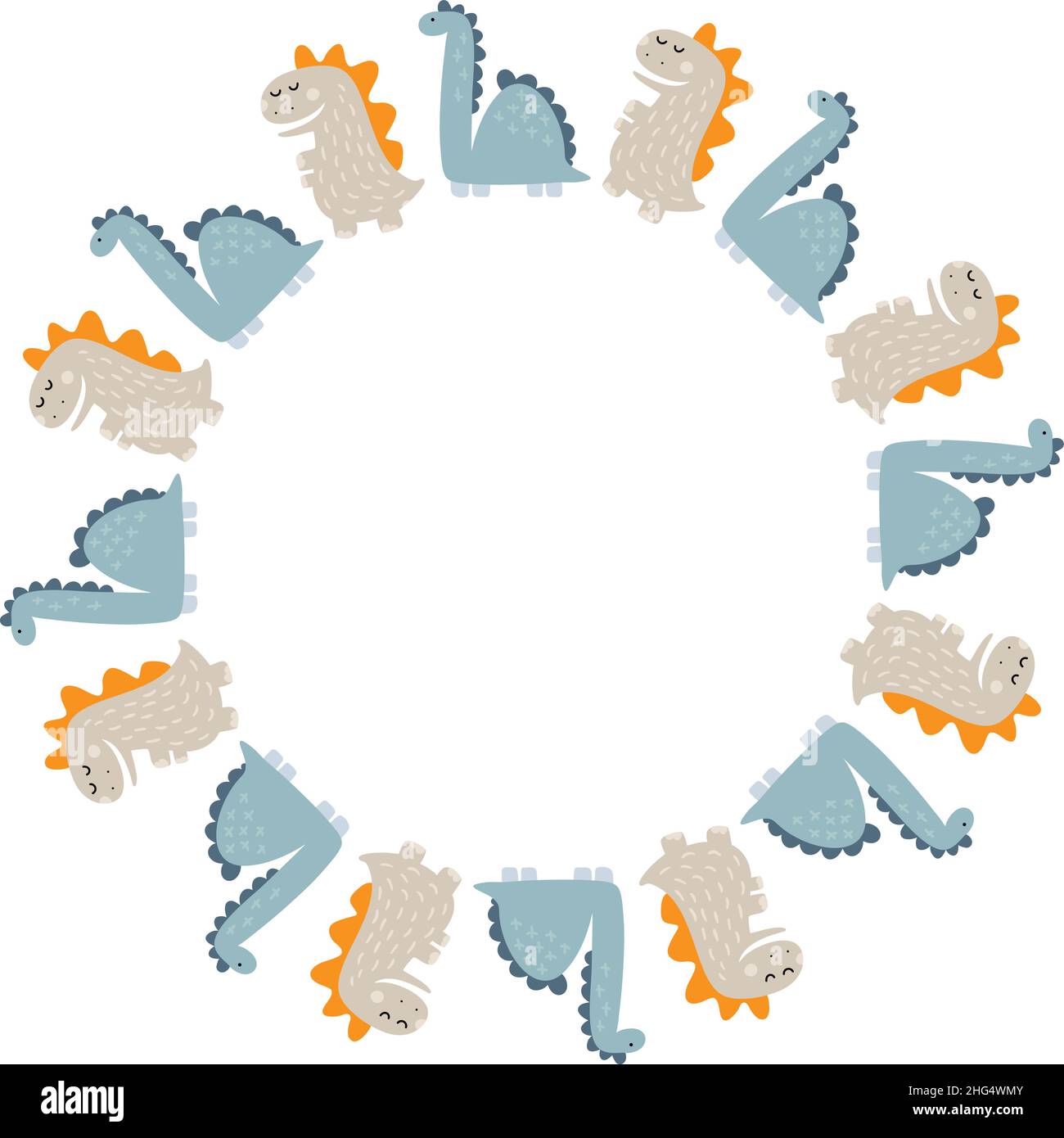 Circle Vector frame wreath with dinosaurs and hand lettering dino with ...