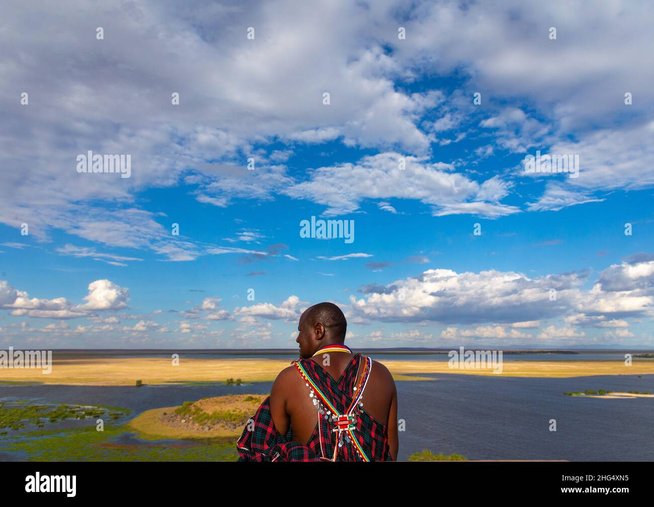 Maasai man looking the landscape, Kajiado County, Amboseli, Kenya Stock ...
