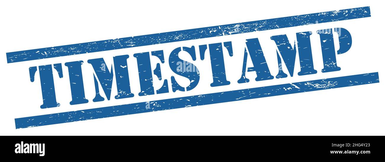 TIMESTAMP text on blue grungy rectangle vintage stamp Stock Photo - Alamy