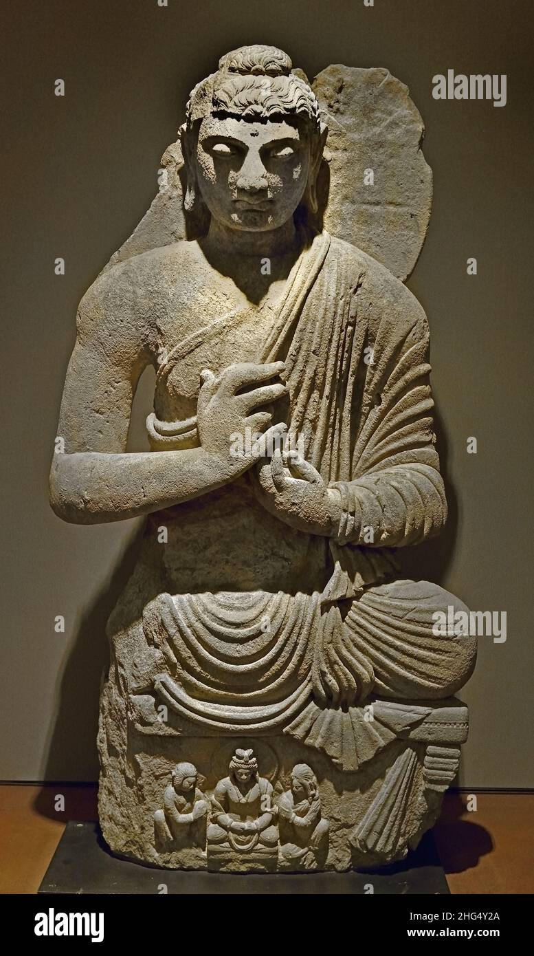 Buddha seated in Dharmachakra mudra - Dharmachakramudra Gandhara, 2nd ...