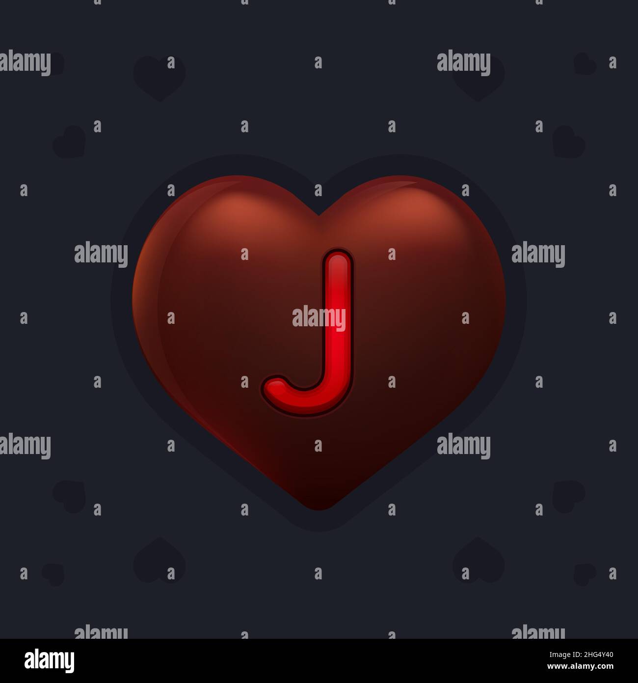 Realistic dark chocolate heart with marmalade letter J inside ...