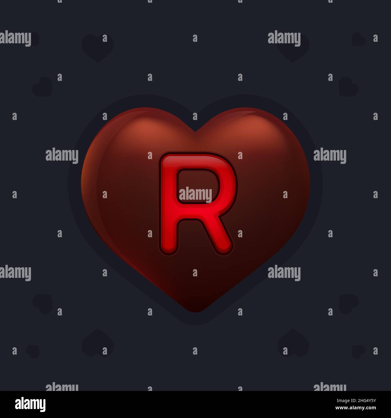 Chocolate heart with a marmalade letter R inside. Valentines day ...