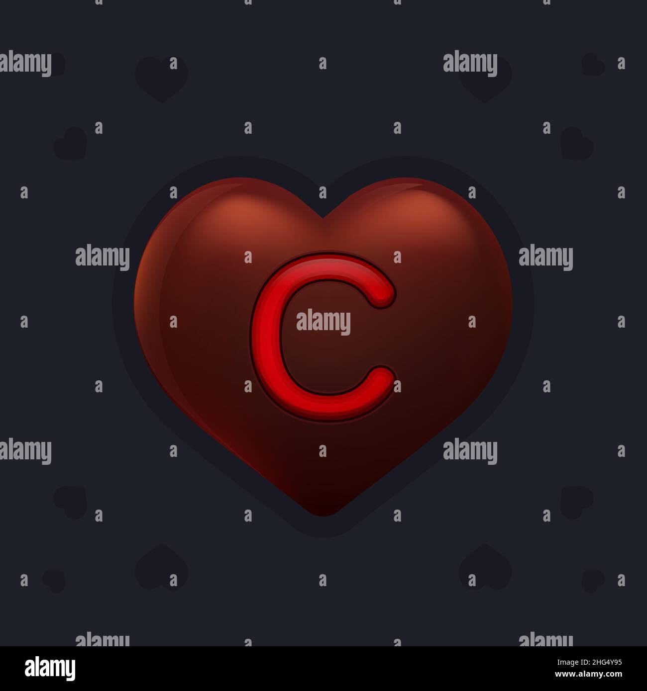 Realistic dark chocolate heart with marmalade letter C inside ...