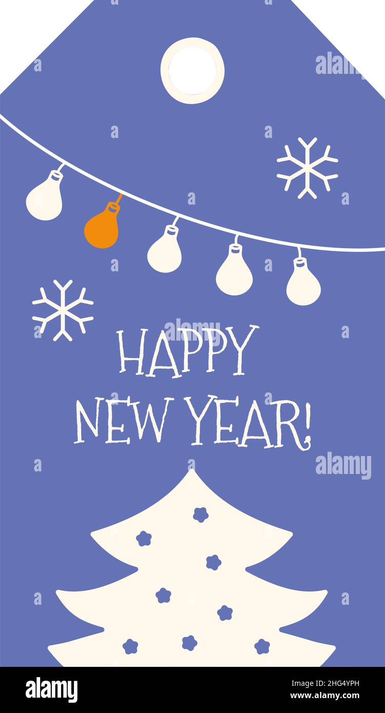 Christmas Tag. Blue beige template, Christmas tree vector illustration ...