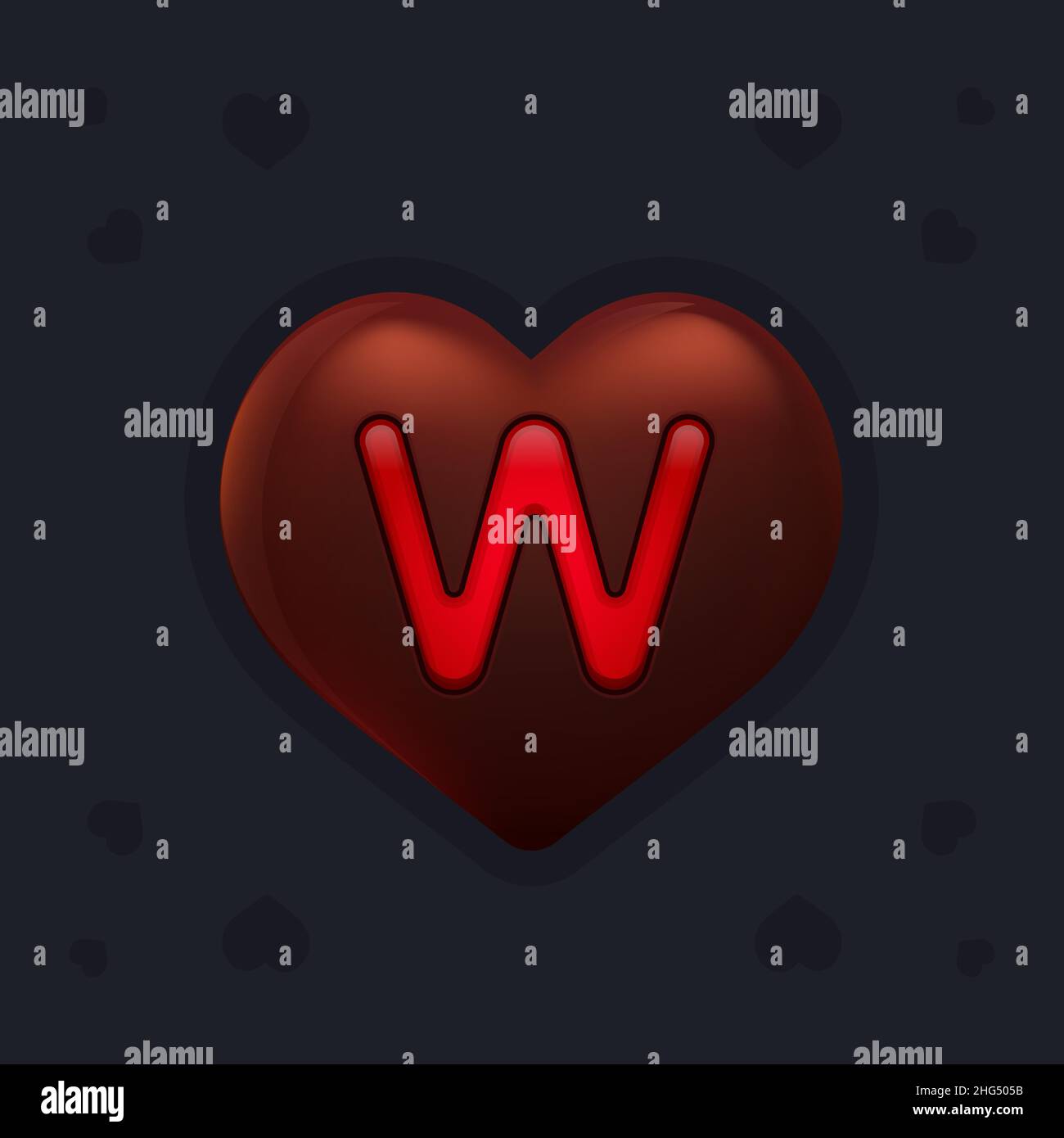 Realistic dark chocolate heart with marmalade letter W inside ...