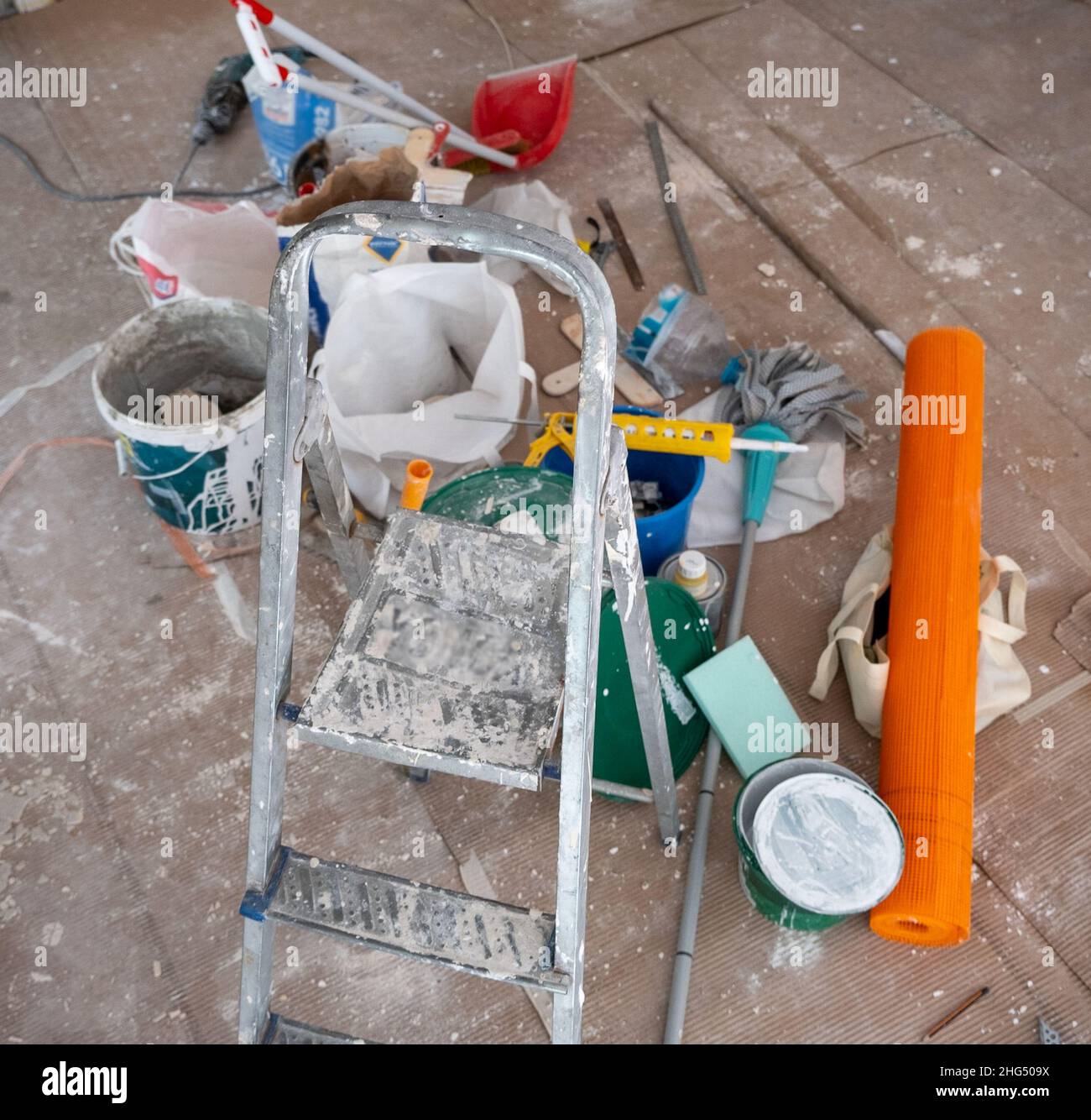 indoor construction site with all the equipments needed at home Stock ...