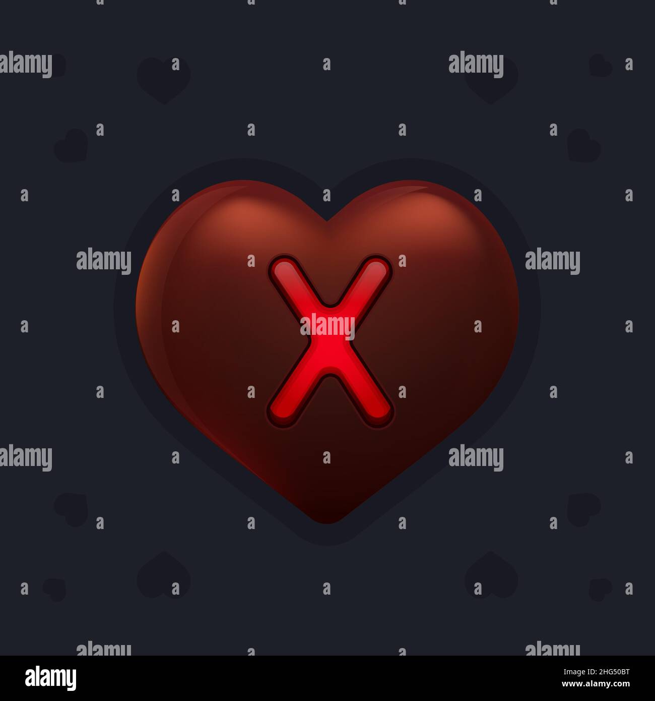 Realistic dark chocolate heart with marmalade letter X inside ...