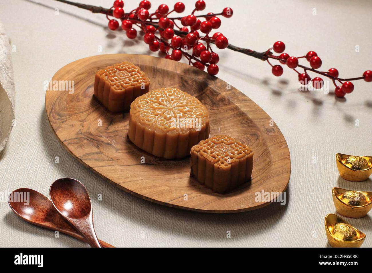 Three Tasty Moon Cake (Mooncake) Chinese Dessert Snack during Lunar New ...