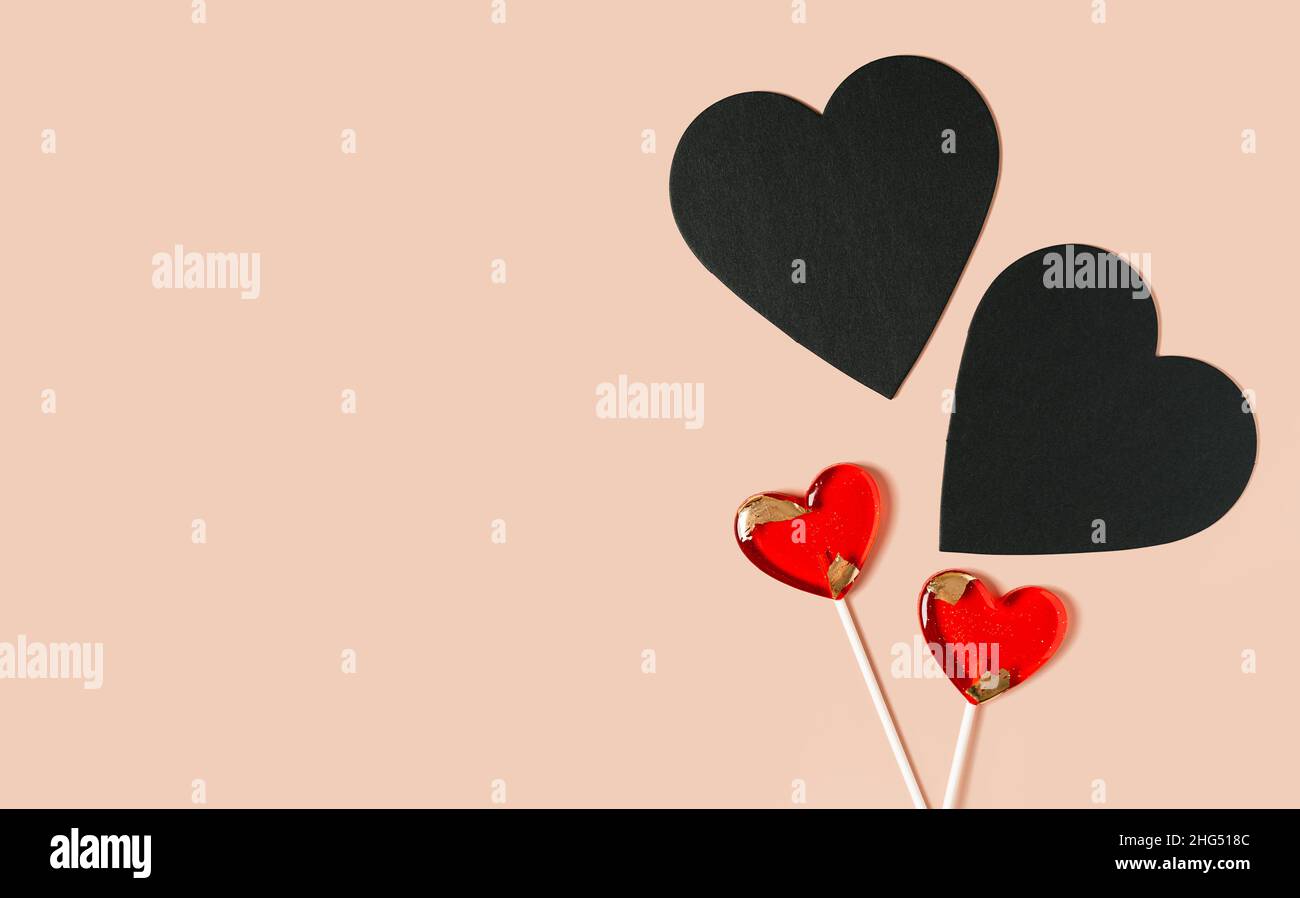 Background chalkboard black hearts, lollipops with free space for text ...