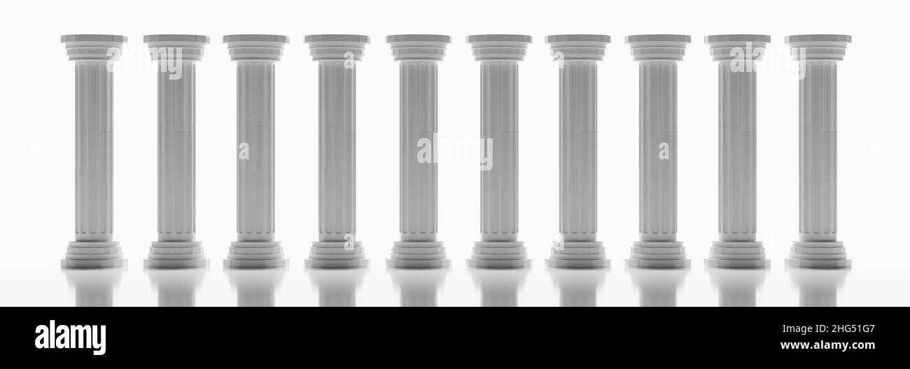 Pillar in a row, colonnade isolated on white. Marble stone column ...