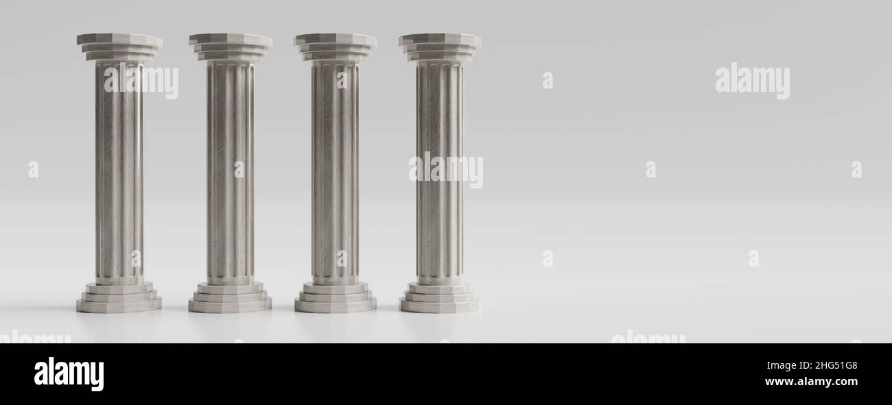 Column in a row, colonnade isolated on gray background. Marble stone ...