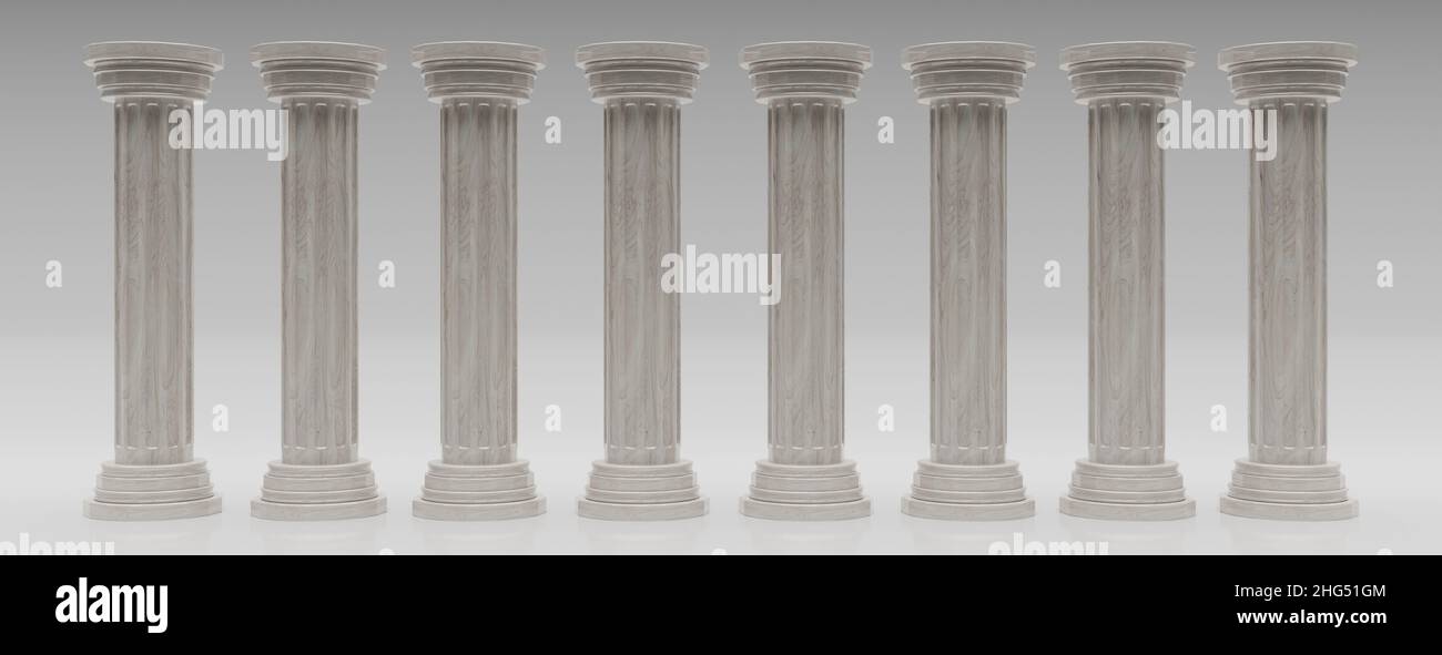 Column in a row, colonnade isolated on gray background. Marble stone ...