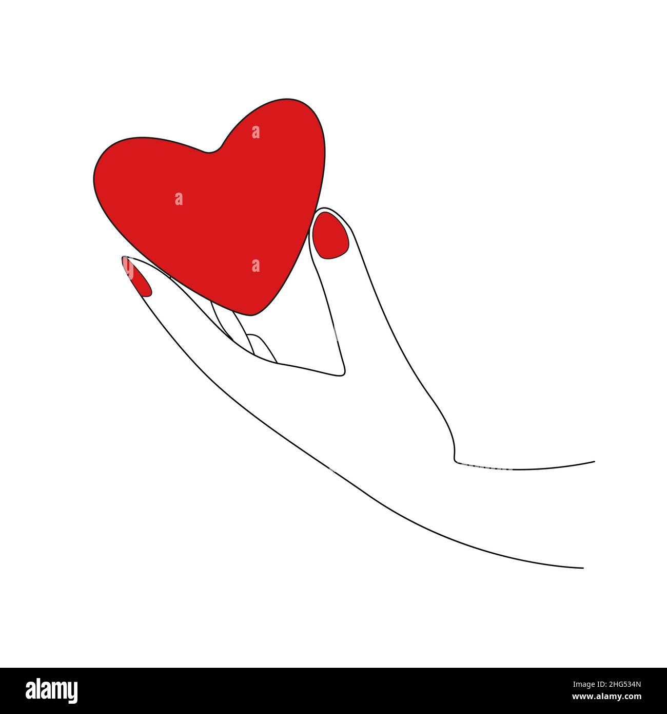 woman's hand holds the red heart. Outline colorful illustration Stock ...