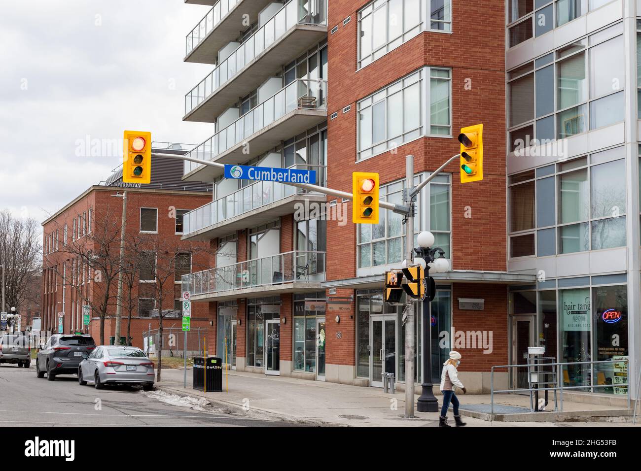 Ottawa, Canada - December 17, 2021: Crosswalk with traffic lights in ...