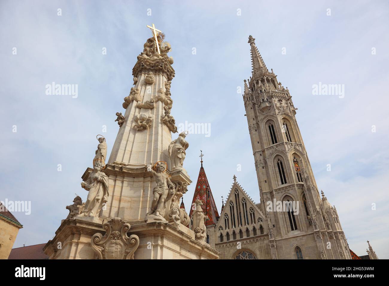 Holy Trinity Column infront of, Matthias Church, located in Budapest ...