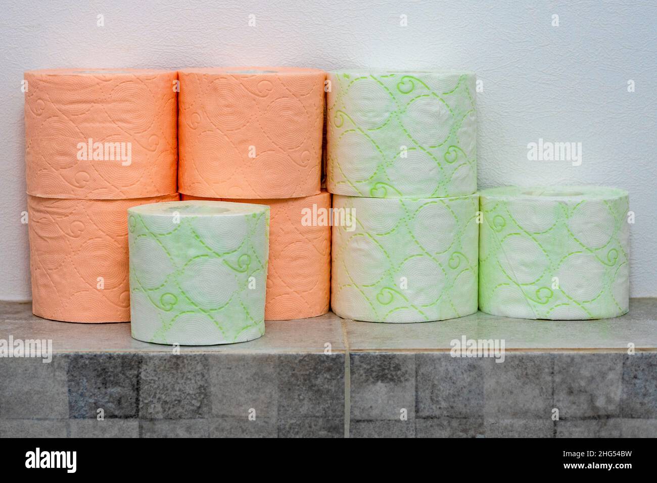 Rows of toilet paper. soft hygienic paper. Hygiene Concept. Different ...