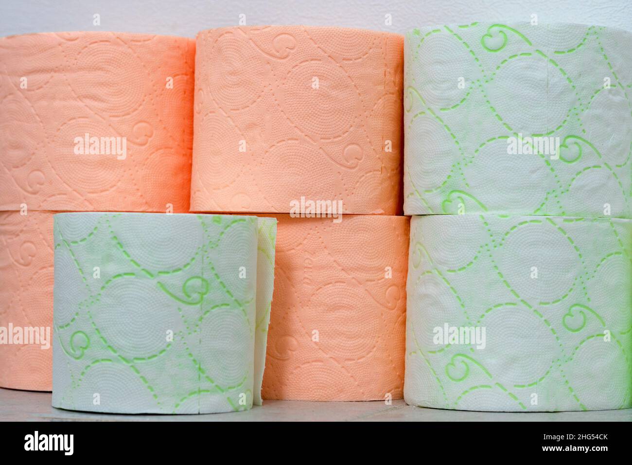 Rows of toilet paper. soft hygienic paper. Hygiene Concept. Different ...