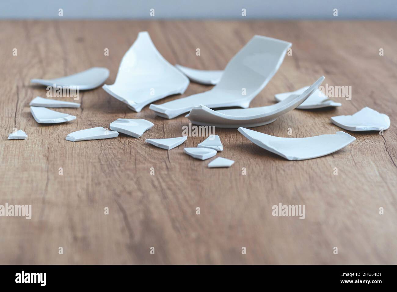 Splinters and Fragments of the broken white ware. Broken Plate, glass ...