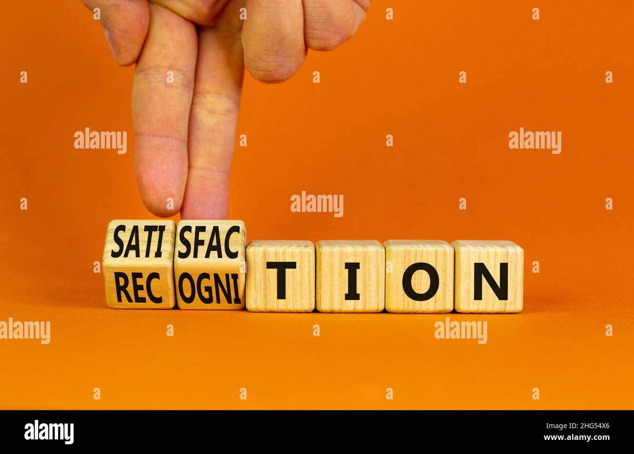 Satisfaction and recognition symbol. Businessman turns cubes changes ...