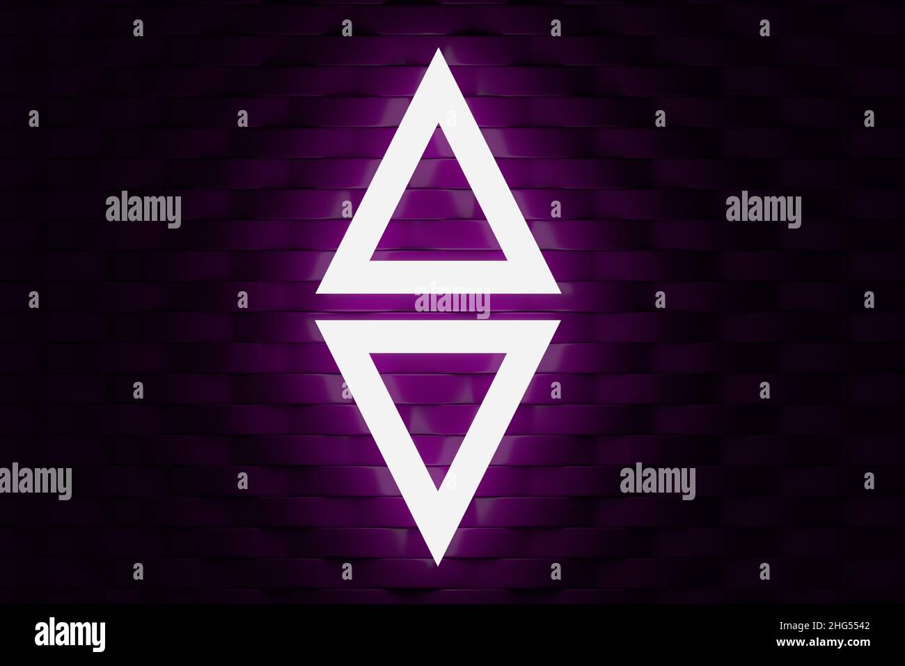Glowing shapes of triangles on wall. Neon effect. Luminous object ...