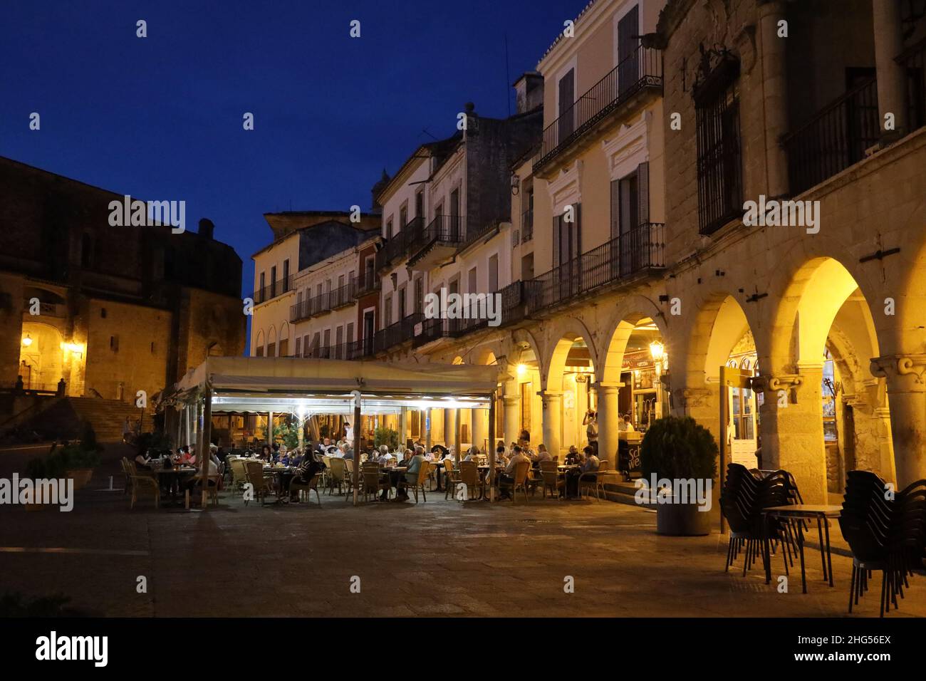 Trujillo.Renaissance /medieval architecture of the Plaza Major. Night ...