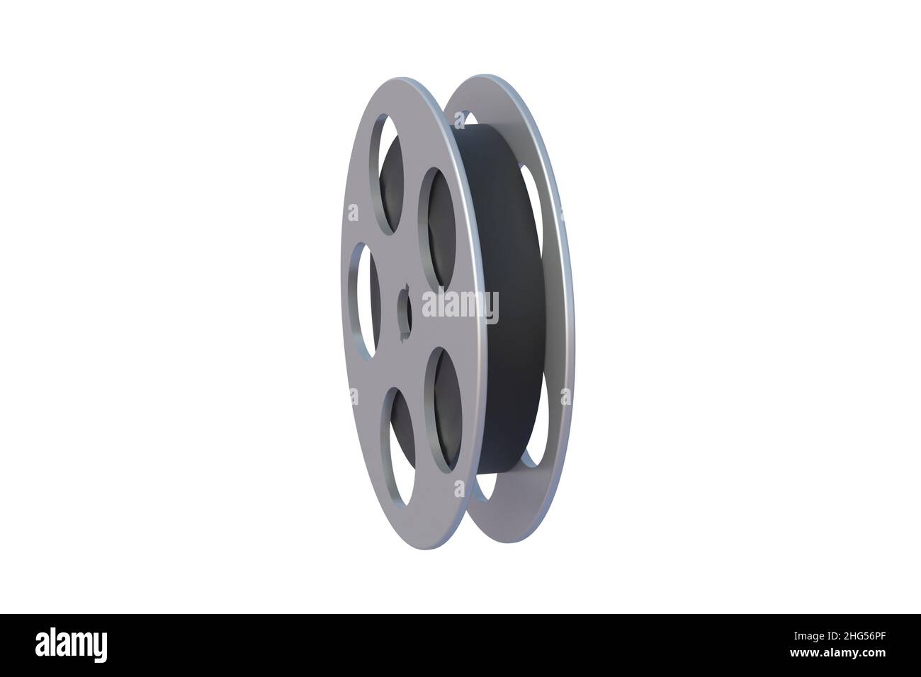 Film reel in metal frame isolated on white background. Cinematography ...