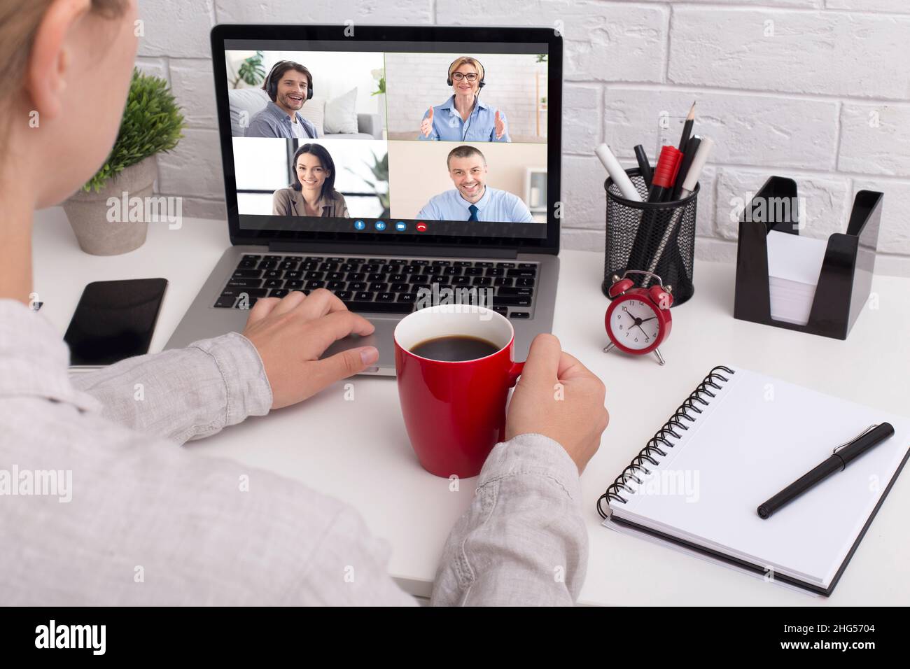 Remote Meeting. Unrecognizable Female Entrepreneur Having Video ...