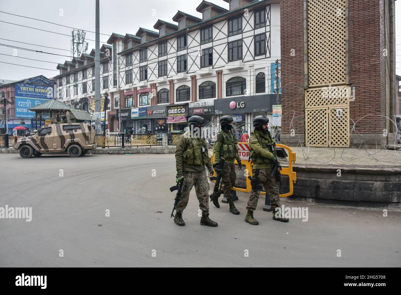 Paramilitary troopers patrol during a random search operation ahead of ...