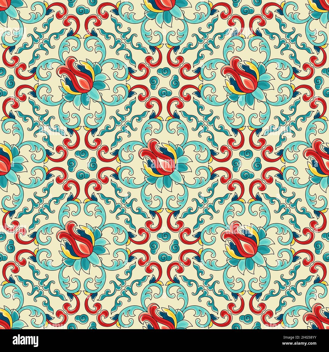 Chinese ceramic tile seamless pattern. Oriental traditional floral ...