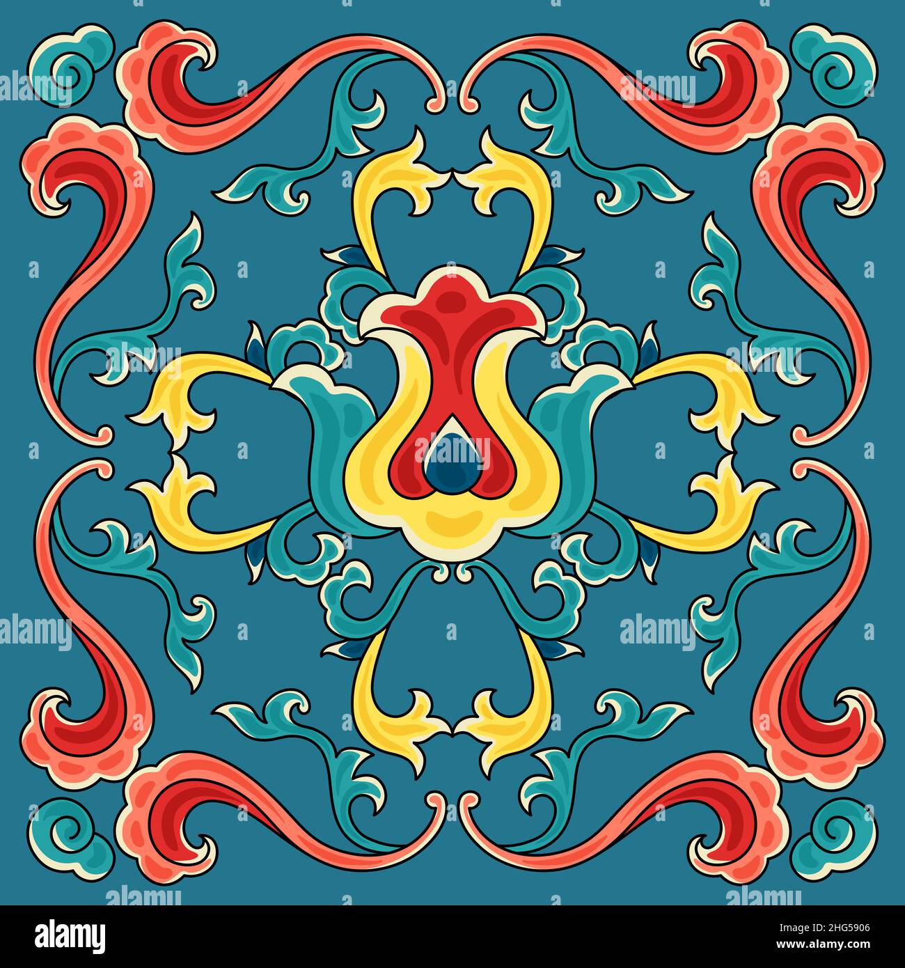 Chinese ceramic tile pattern. Oriental traditional floral ornament ...