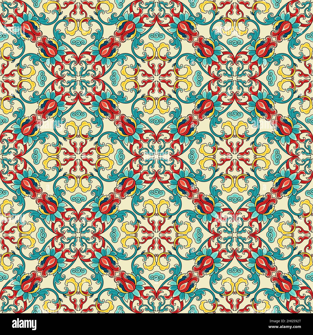 Chinese ceramic tile seamless pattern. Oriental traditional floral ...
