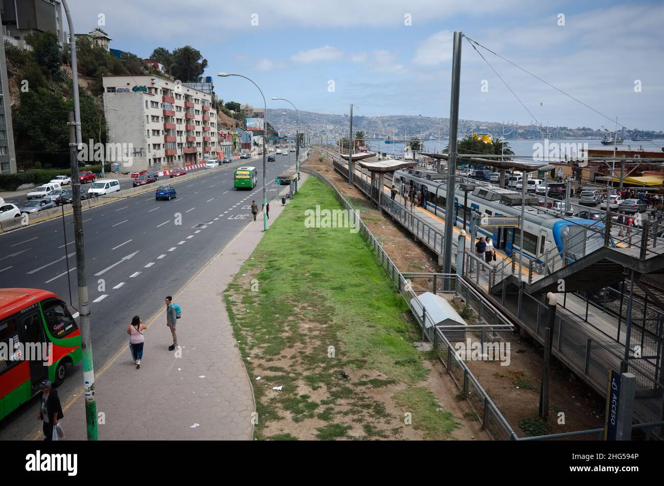 Valparaiso, Chile - February, 2020: View to trains at Portales Metro ...