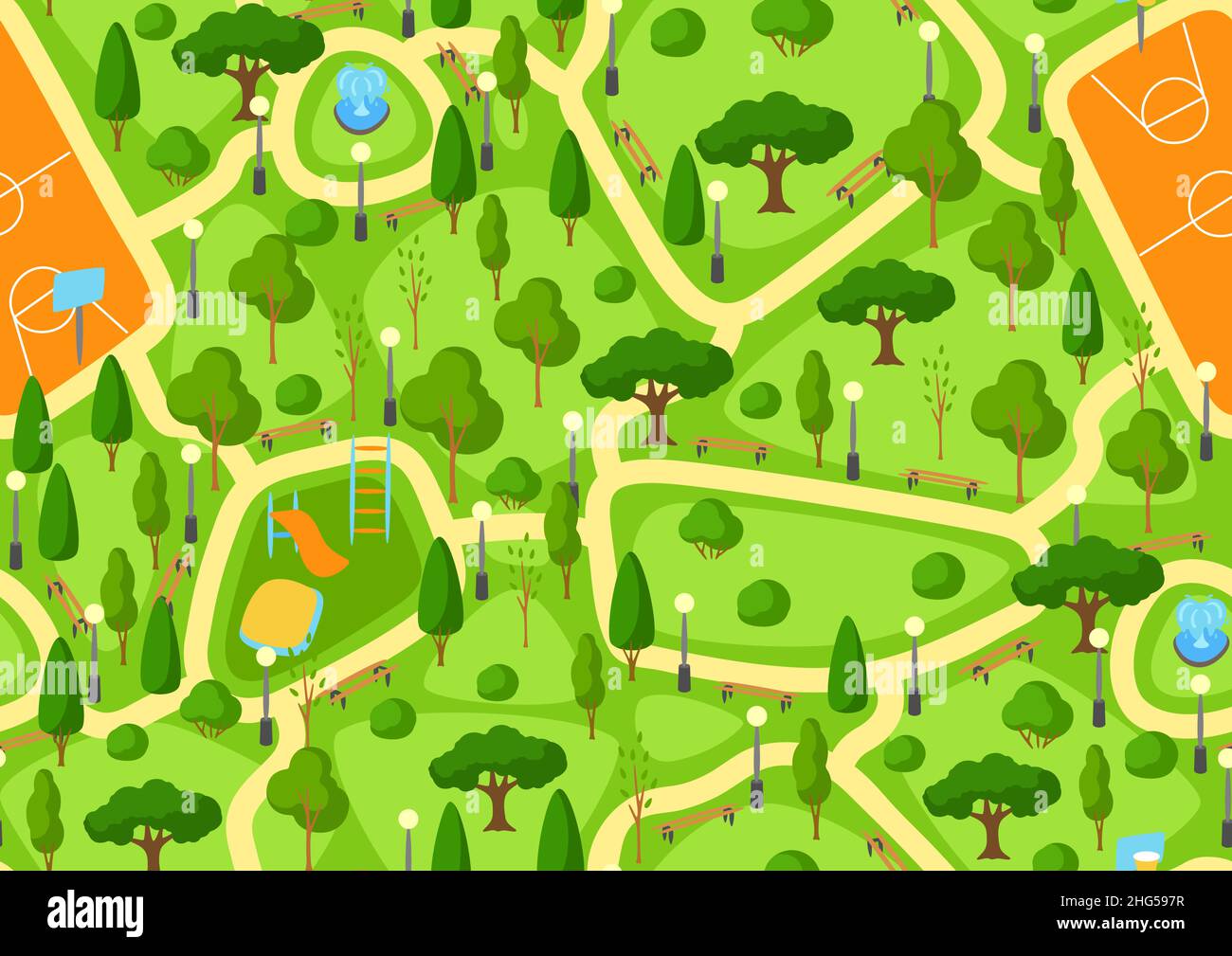 Seamless pattern with beautiful summer or spring city park. Urban ...