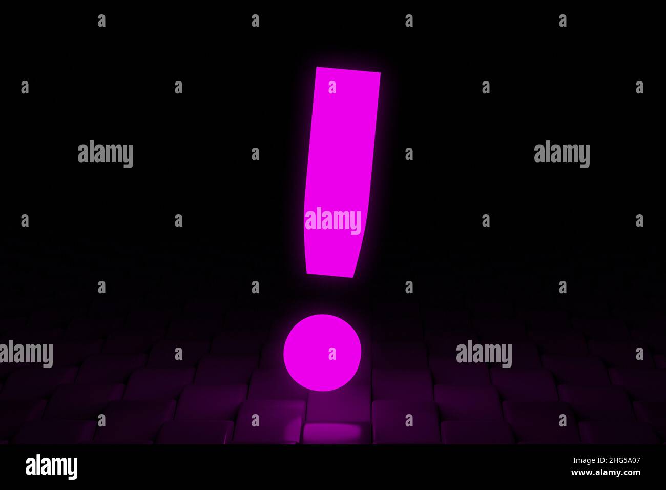 Glowing exclamation mark of violet color. 3d render Stock Photo - Alamy