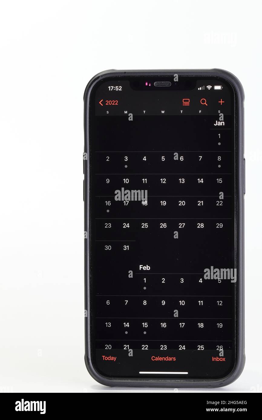 January calender on smartphone, Calendar application on mobile device ...