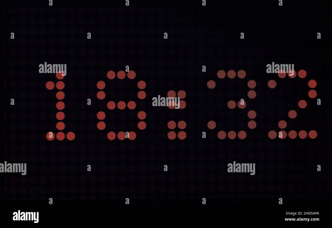 Digital LED Clock, Red LED digital font or characters on black ...