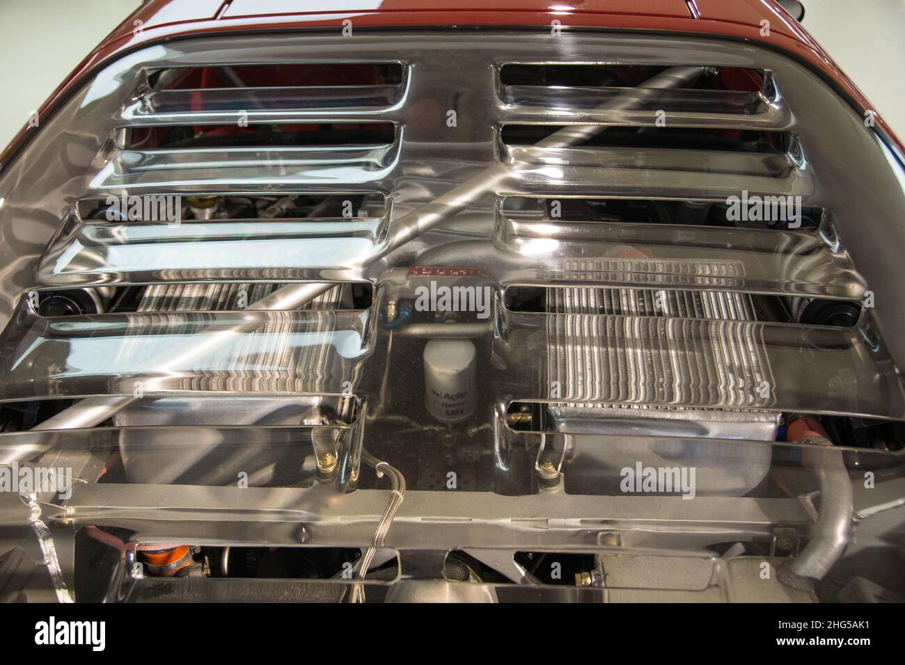 Maranello, Italy - April 24, 2016: View in the engine of the legendary ...