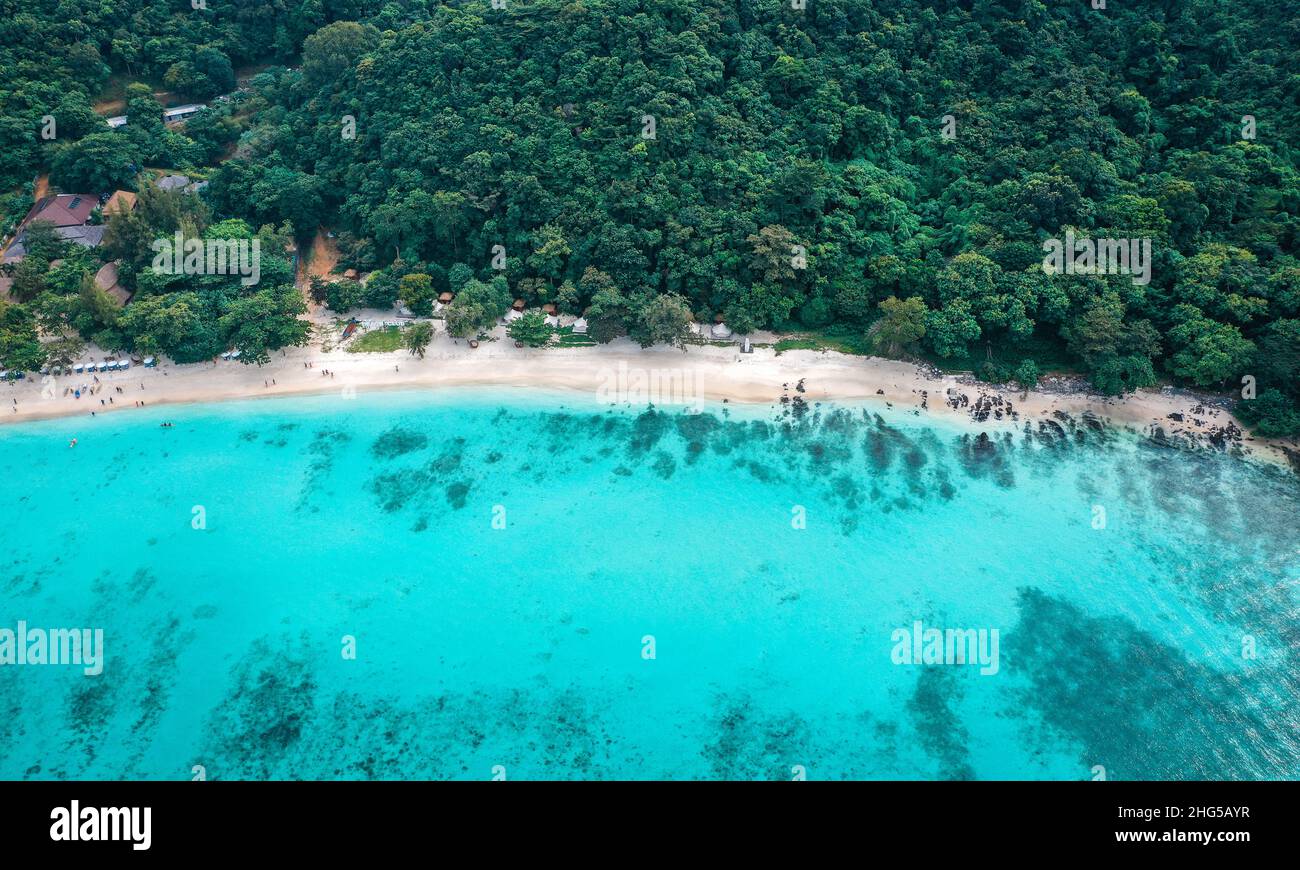 Coral island, koh He, beach and boats in Phuket province, Thailand ...